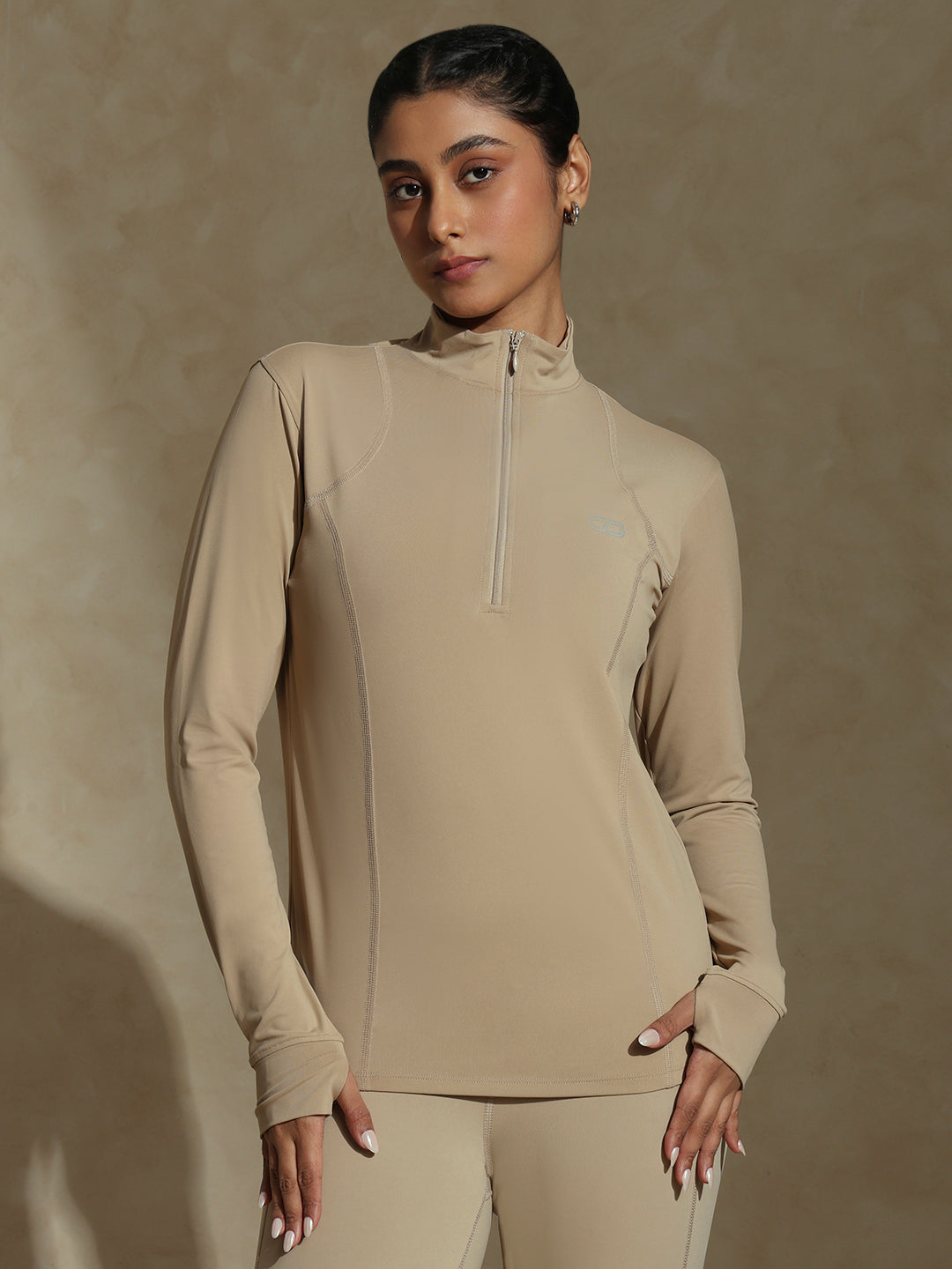 Buy Silvertraq Women's Ath Runner Zip Neck Almond Beige